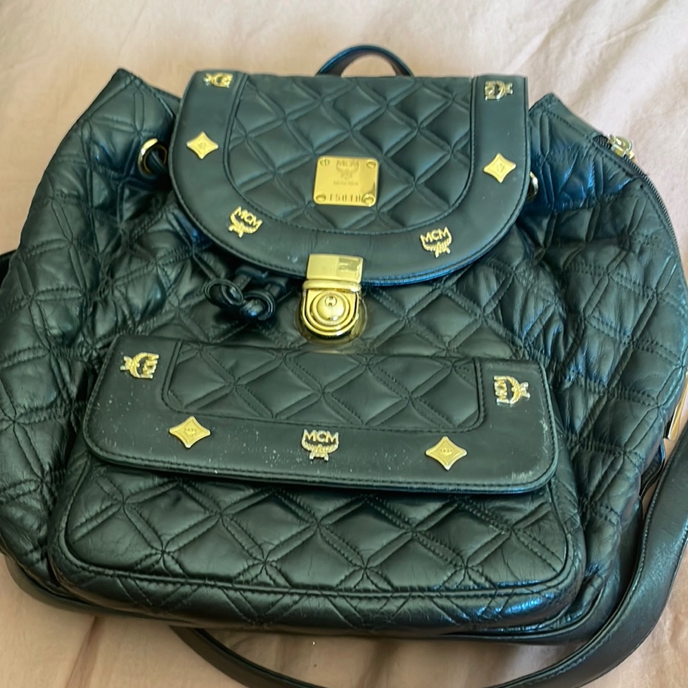 Mcm Backpack Quilted Leather Beautiful Gold Mcm Logo … - Gem